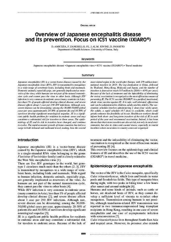 (PDF) Overview of Japanese encephalitis disease and its prevention ...