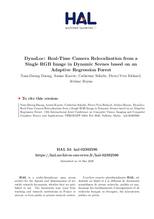 (PDF) DynaLoc: Real-Time Camera Relocalization from a Single RGB Image in Dynamic Scenes based ...