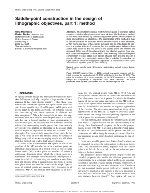 (PDF) Saddle-point construction in the design of lithographic objectives, part 1: method