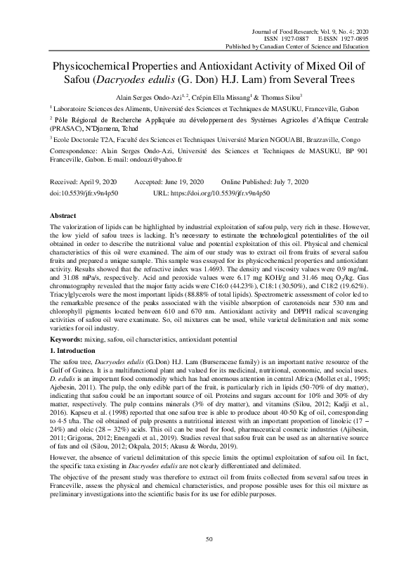 (PDF) Physicochemical Properties and Antioxidant Activity of Mixed Oil ...