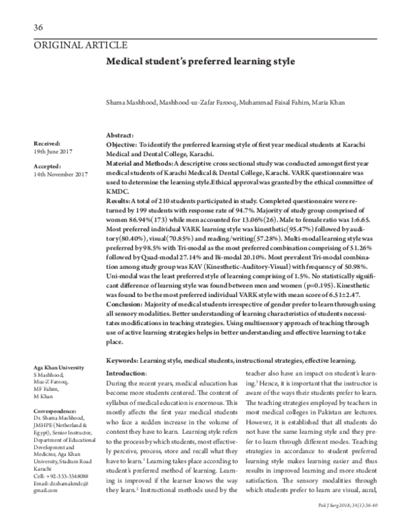 (PDF) Medical student's preferred learning style