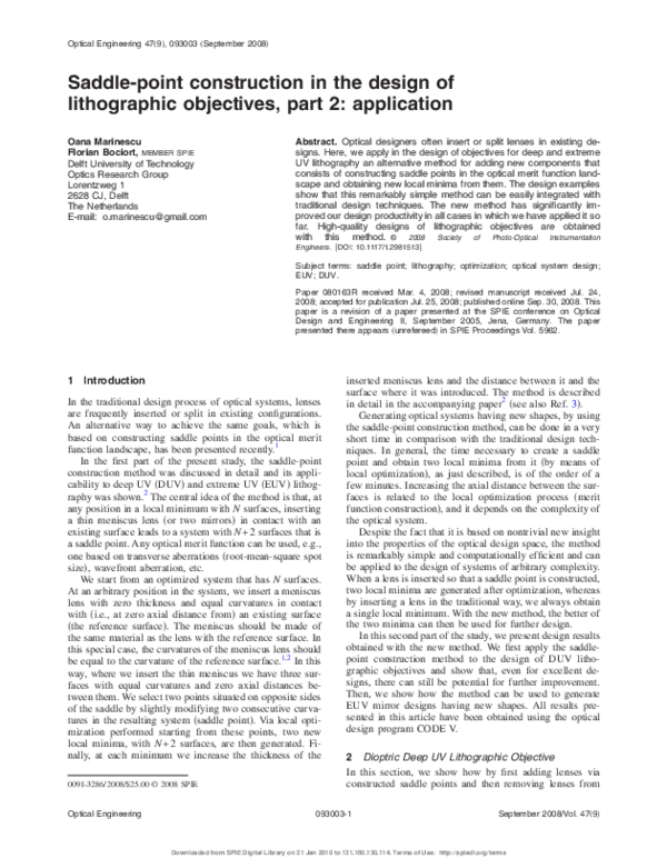 (PDF) Saddle-point construction in the design of lithographic ...