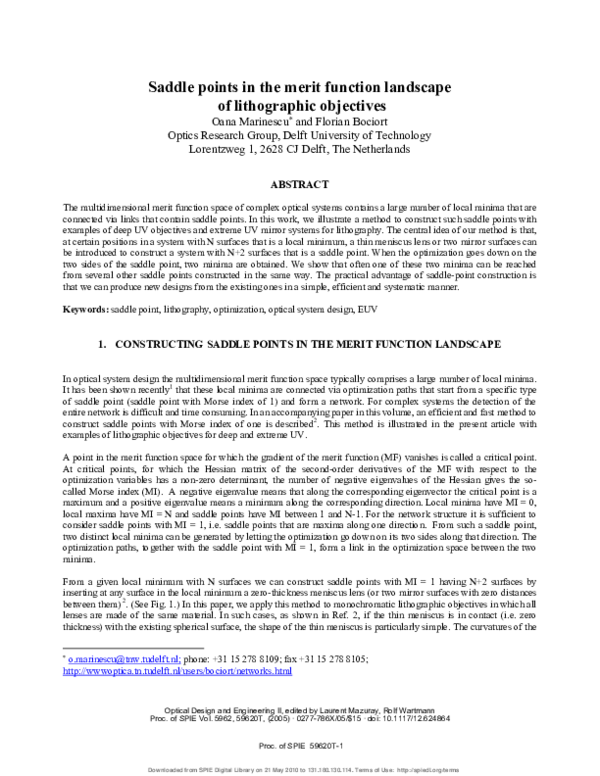 (PDF) Saddle points in the merit function landscape of lithographic ...