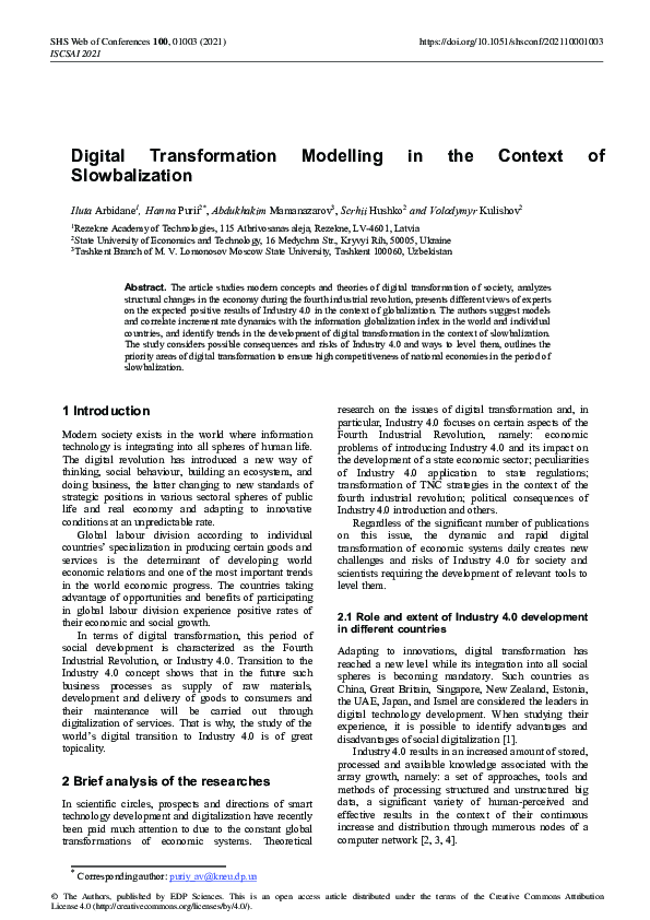 (PDF) Digital Transformation Modelling in the Context of Slowbalization