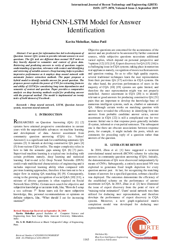 (PDF) Hybrid CNN-LSTM Model for Answer Identification