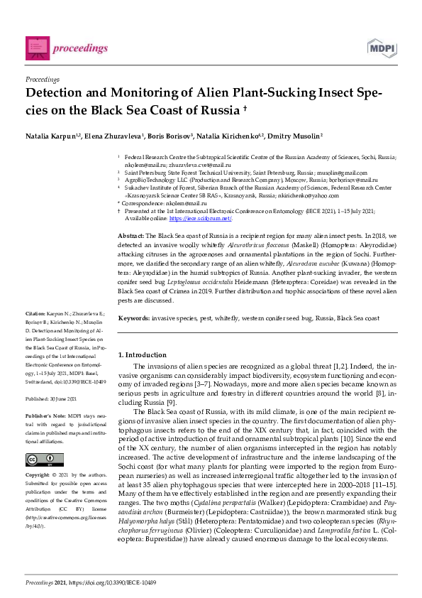 Pdf Detection And Monitoring Of Alien Plant Sucking Insect Species On The Black Sea Coast Of