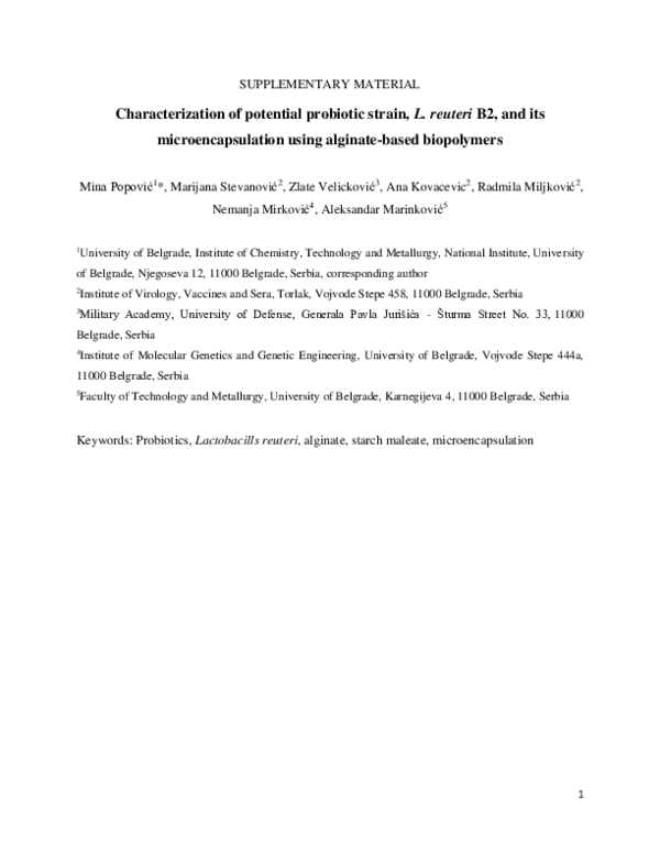 (PDF) Characterization of potential probiotic strain, L. reuteri B2 ...
