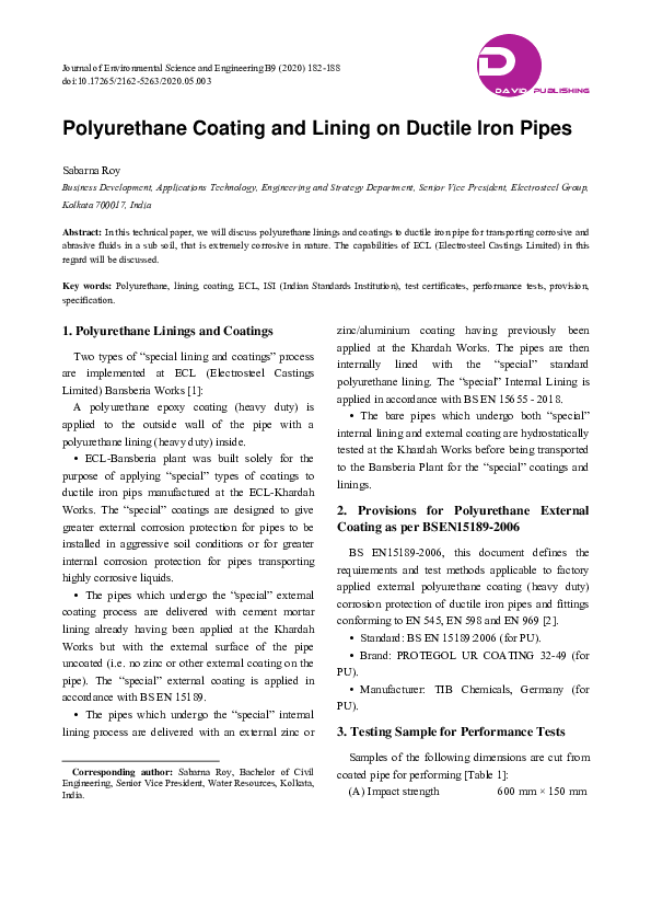 (PDF) Polyurethane Coating and Lining on Ductile Iron Pipes