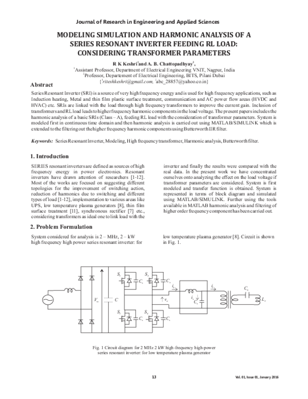 (PDF) Modeling Simulation and Harmonic Analysis of a Series Resonant ...