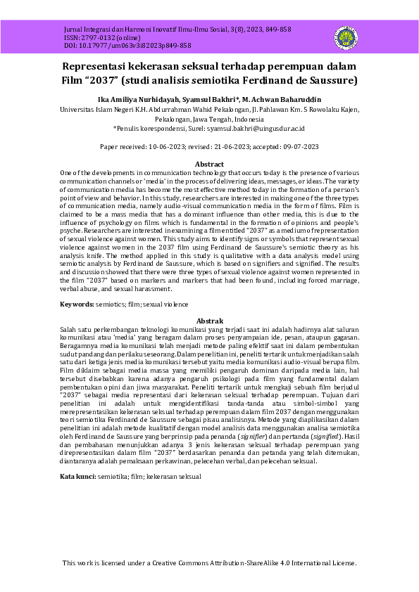 (PDF) Representasi kekerasan seksual terhadap perempuan dalam Film “2037” (studi analisis ...
