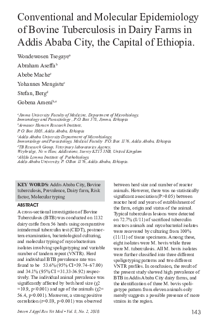 (PDF) Conventional and molecular epidemiology of bovine tuberculosis in ...