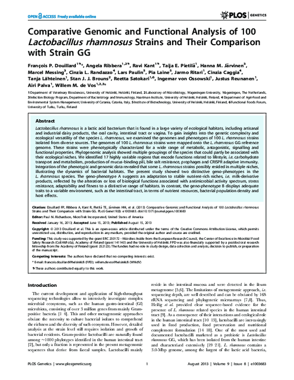 (PDF) Comparative Genomic and Functional Analysis of 100 Lactobacillus ...