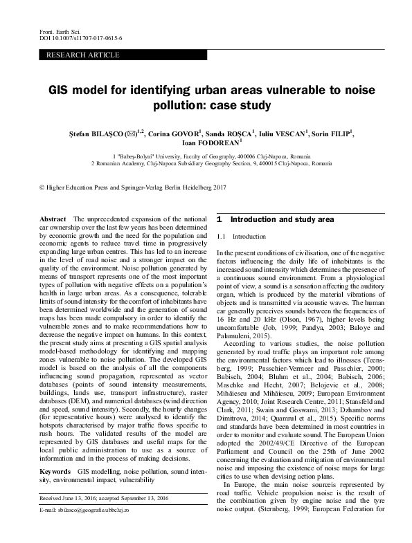(PDF) GIS model for identifying urban areas vulnerable to noise pollution: case study