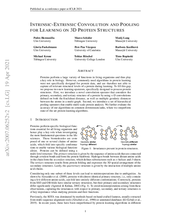 (PDF) Intrinsic-Extrinsic Convolution and Pooling for Learning on 3D Protein Structures
