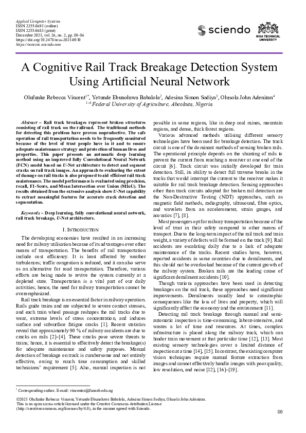 (PDF) A Cognitive Rail Track Breakage Detection System Using Artificial Neural Network