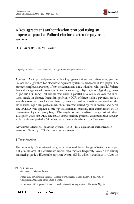 (PDF) A key agreement authentication protocol using an improved ...