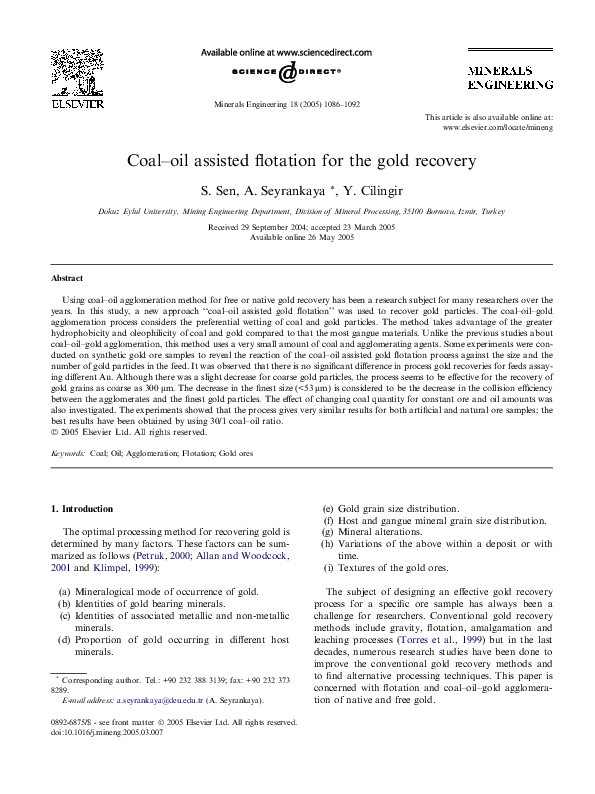 (PDF) Coal–oil assisted flotation for the gold recovery | Abdullah ...
