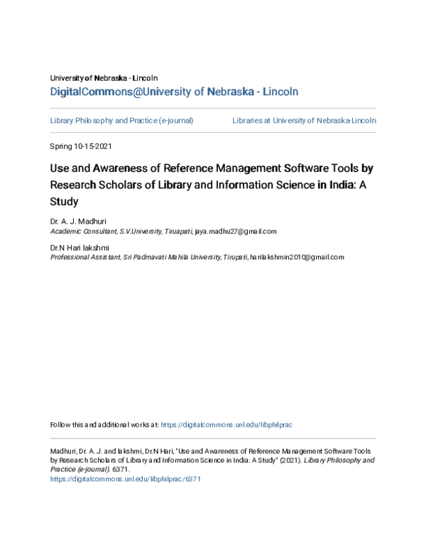 (PDF) Use and Awareness of Reference Management Software Tools by ...