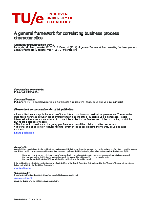 (PDF) A General Framework for Correlating Business Process Characteristics | Marcus Dees ...
