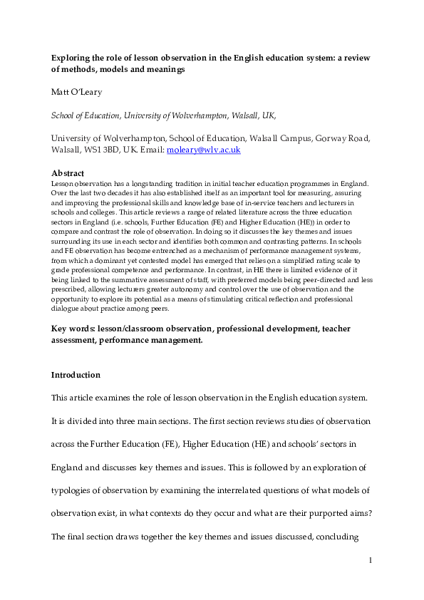 (PDF) Exploring the role of lesson observation in the English education ...
