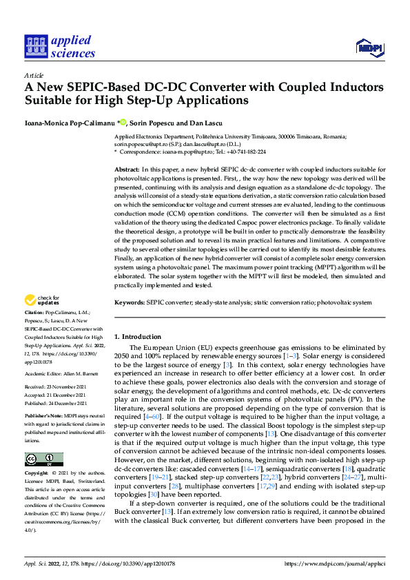 (PDF) A New SEPIC-Based DC-DC Converter with Coupled Inductors Suitable for High Step-Up ...