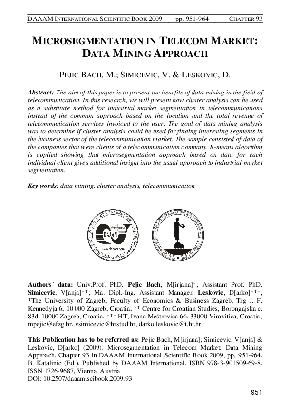 (PDF) Microsegmentation in Telecom Market: Data Mining Approach | Vanja Simicevic - Academia.edu