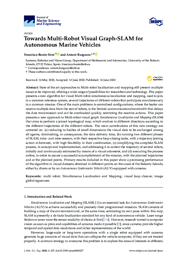 (PDF) Towards Multi-Robot Visual Graph-SLAM for Autonomous Marine Vehicles | Antoni Burguera ...