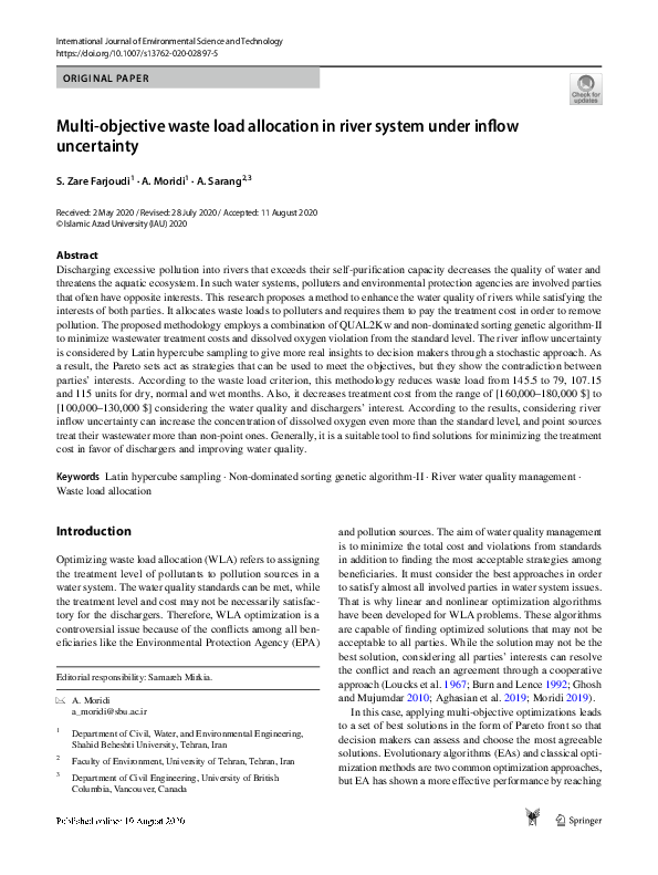 (PDF) Multi-objective waste load allocation in river system under ...