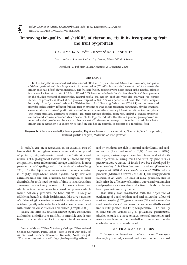 (PDF) Improving the quality and shelf-life of chevon meatballs by ...