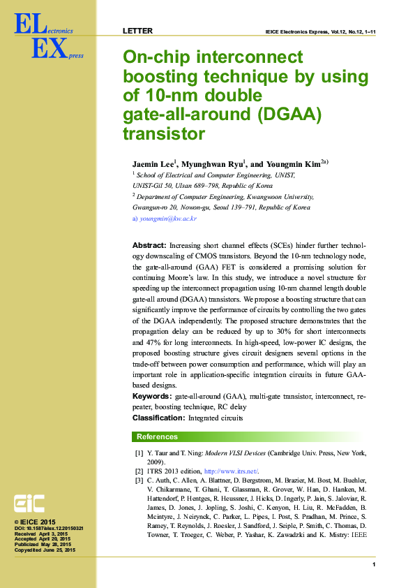 (PDF) On-chip interconnect boosting technique by using of 10-nm double gate-all-around (DGAA ...