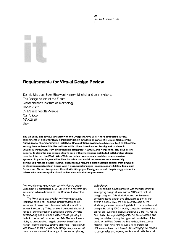 (PDF) Requirements for Virtual Design Review