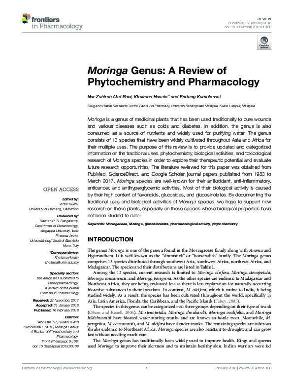 (PDF) Moringa Genus: A Review of Phytochemistry and Pharmacology