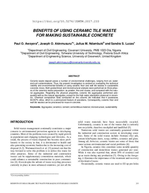(PDF) Benefits of Using Ceramic Tile Waste For Making Sustainable Concrete