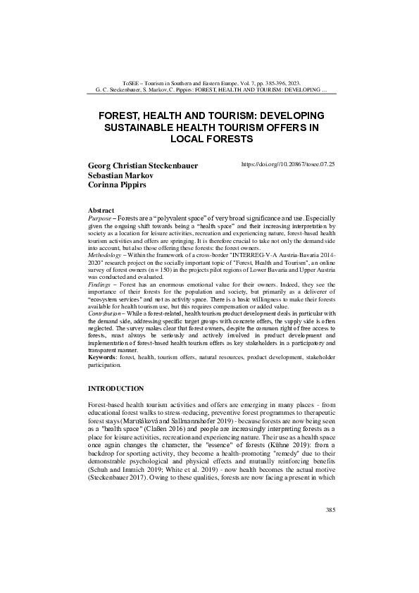 (PDF) Forest, Health and Tourism: Developing Sustainable Health Tourism ...