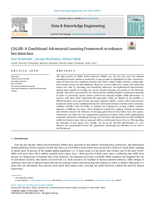 (PDF) CALEB A Conditional Adversarial Learning Framework to enhance bot detection