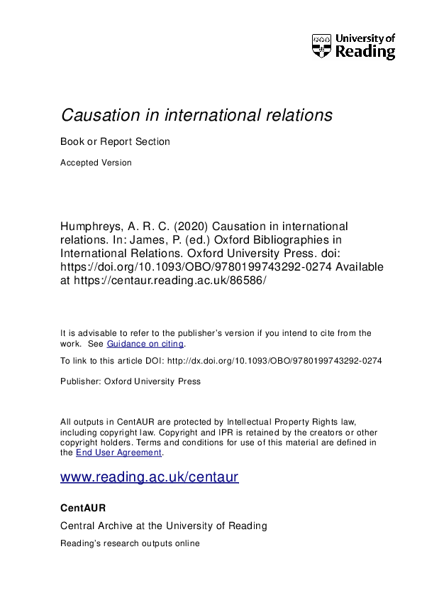 (PDF) Causation in International Relations