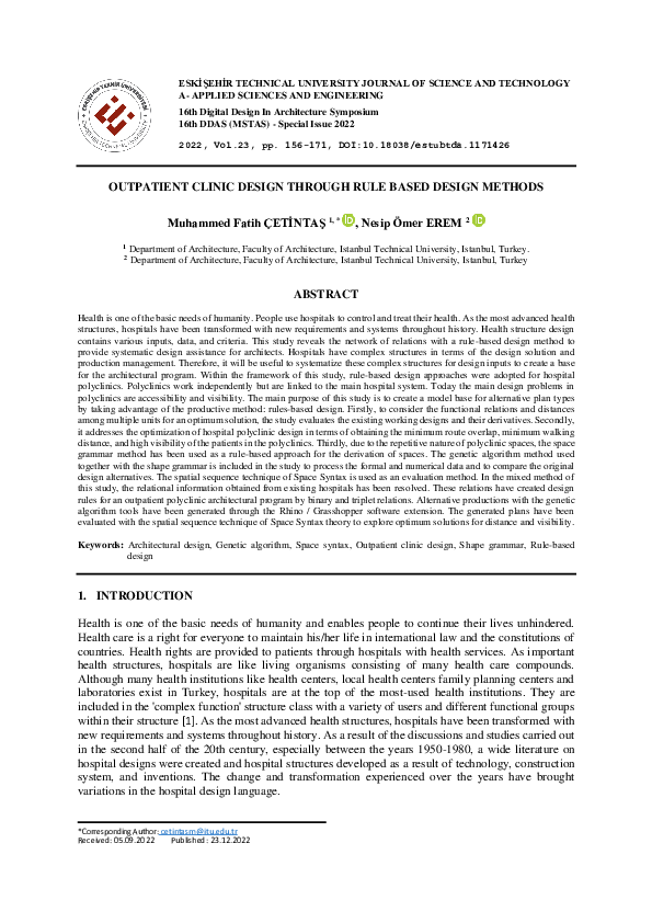 (PDF) Outpatient Clinic Design Through Rule Based Design Methods