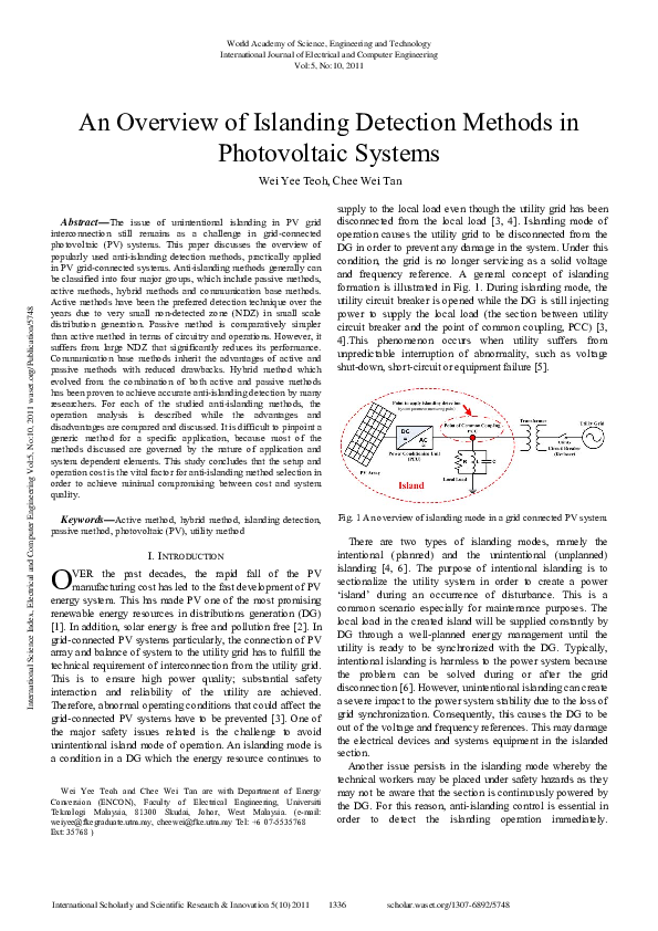 (PDF) An Overview Of Islanding Detection Methods In Photovoltaic Systems