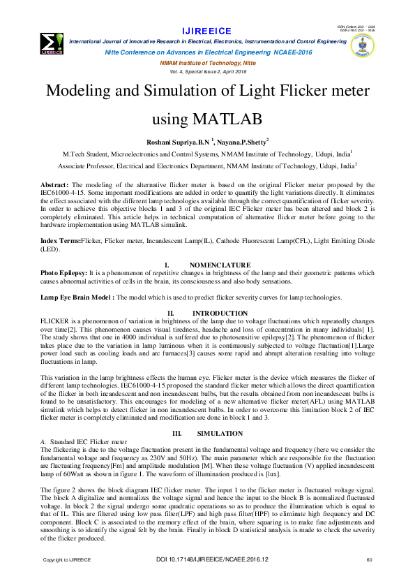 (PDF) Modeling and Simulation of Light Flicker meter using MATLAB