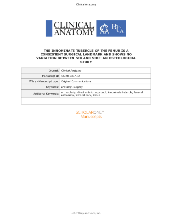 (PDF) The innominate tubercle of the femur is a consistent surgical ...