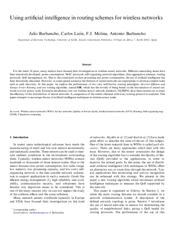 (PDF) Using artificial intelligence in routing schemes for wireless networks