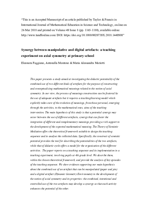 (PDF) Synergy between manipulative and digital artefacts: a teaching ...