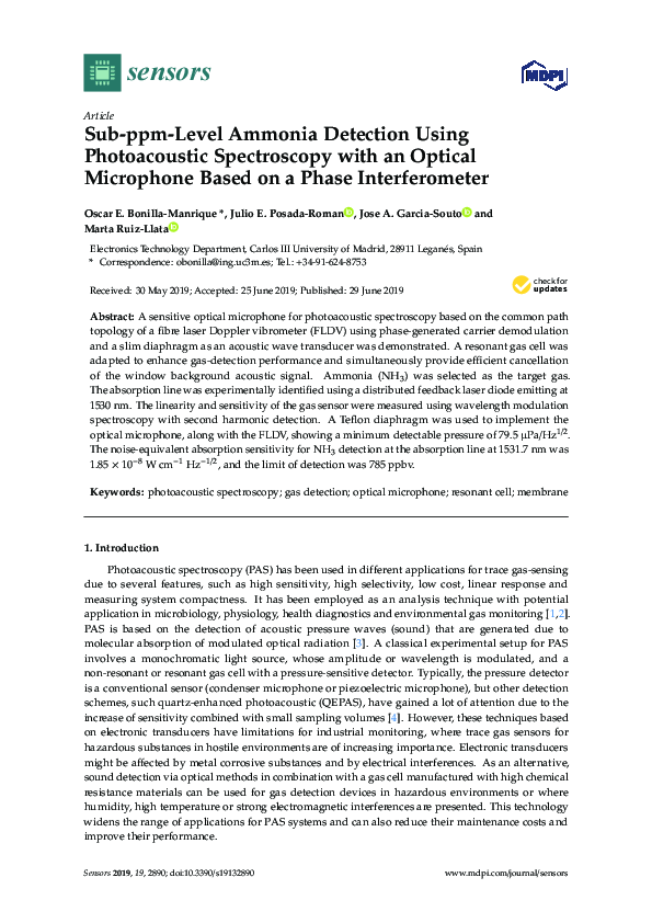 (PDF) Sub-ppm-Level Ammonia Detection Using Photoacoustic Spectroscopy with an Optical ...