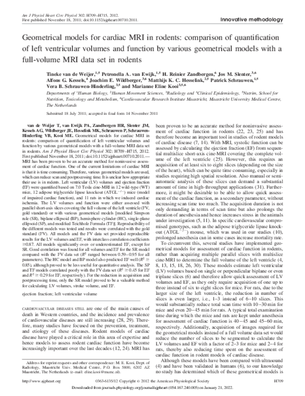(PDF) Geometrical models for cardiac MRI in rodents: comparison of quantification of left ...