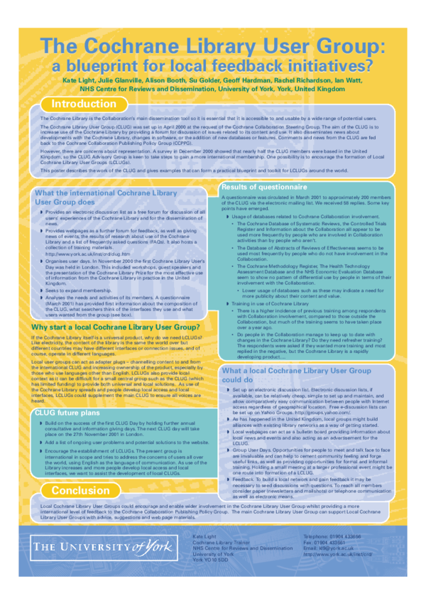 (PDF) The Cochrane Library User Group: a blueprint for local feedback initiatives?