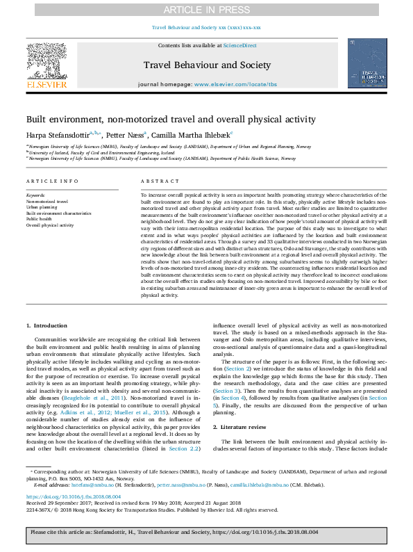 (PDF) Built environment, non-motorized travel and overall physical activity
