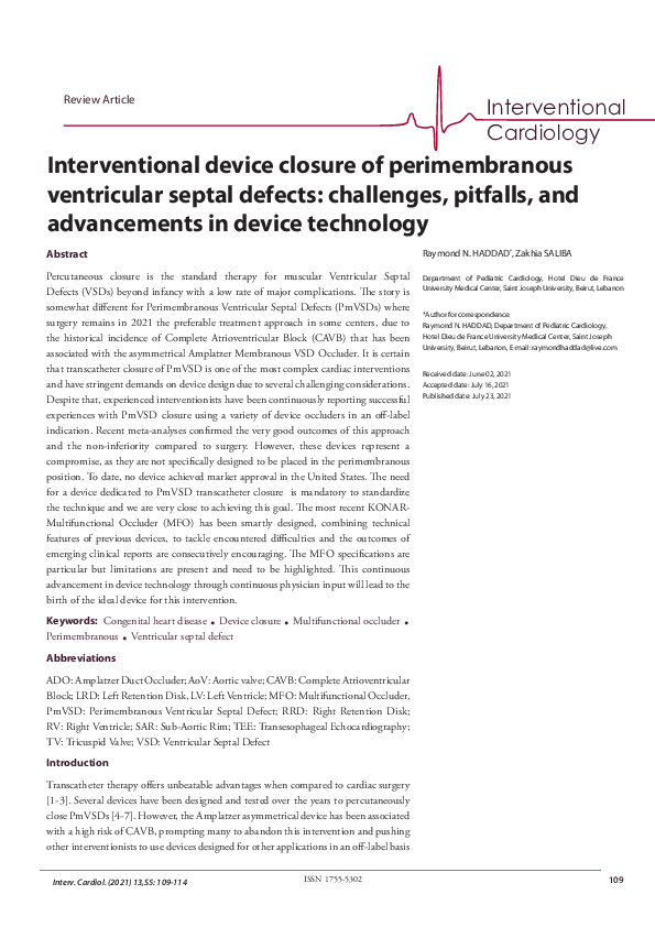 (PDF) Interventional device closure of perimembranous ventricular ...