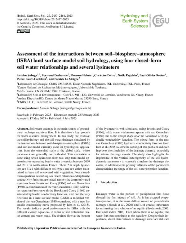 (PDF) Assessment of the interactions between soil–biosphere–atmosphere ...