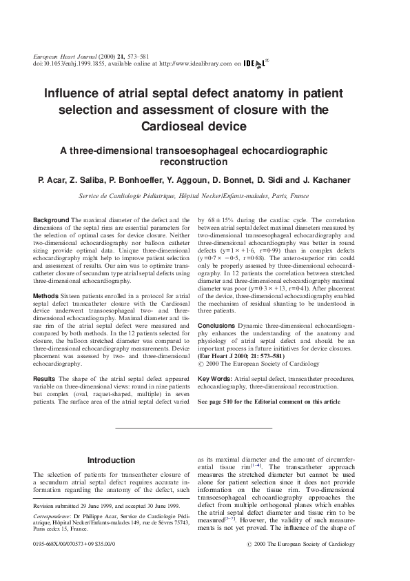 (PDF) Influence of atrial septal defect anatomy in patient selection ...