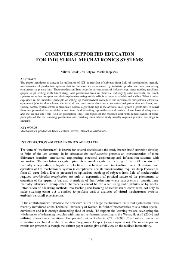 (PDF) Computer Supported Education For Industrial Mechatronics Systems